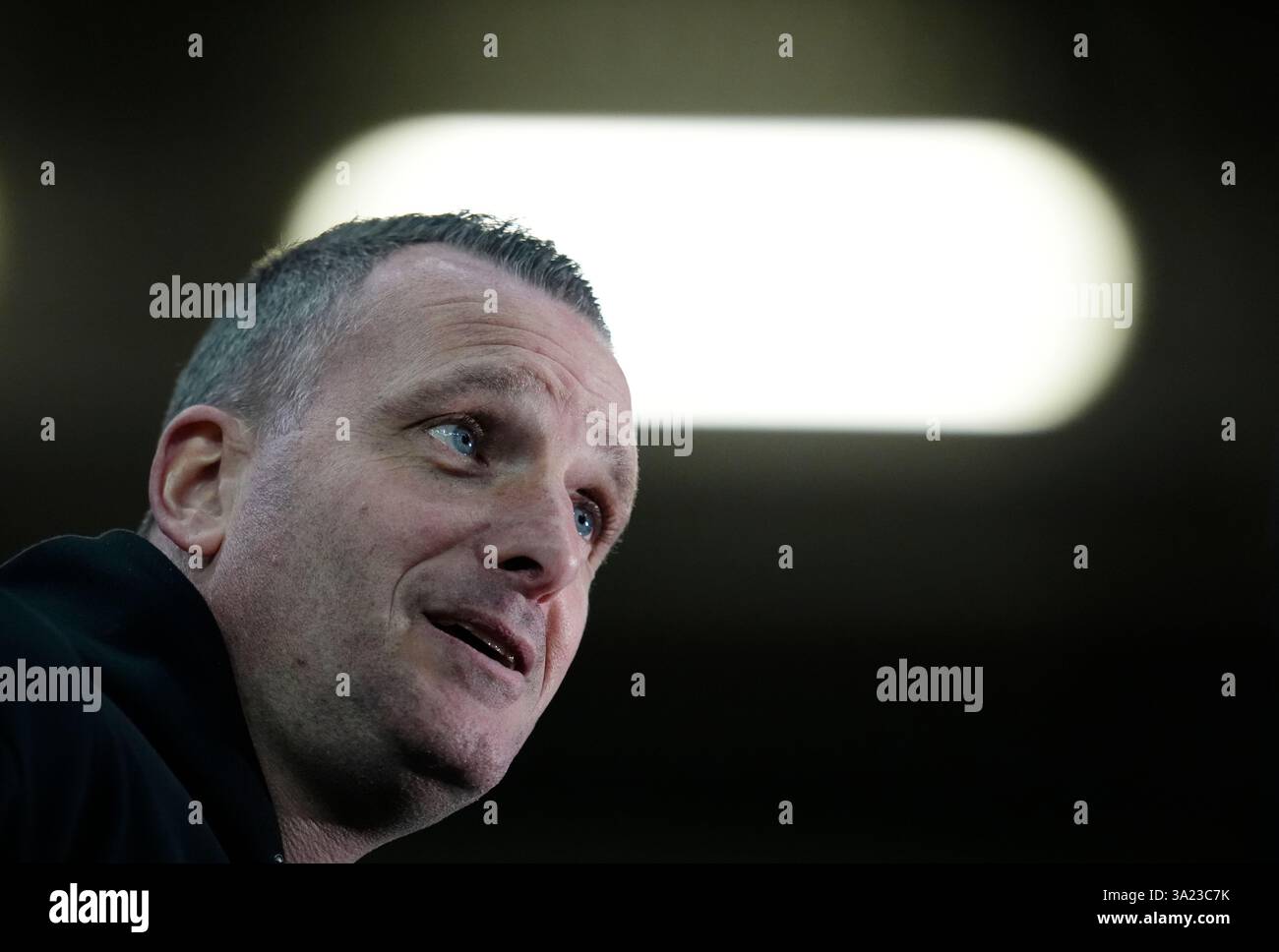 Club Brugge manager Nicky Hayen answers questions in the stands ahead ...