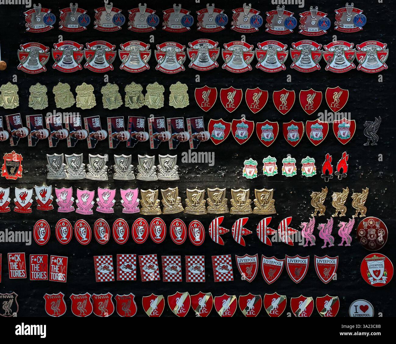 Liverpool, UK. 11th Mar, 2025. A general view of Liverpool badges prior ...