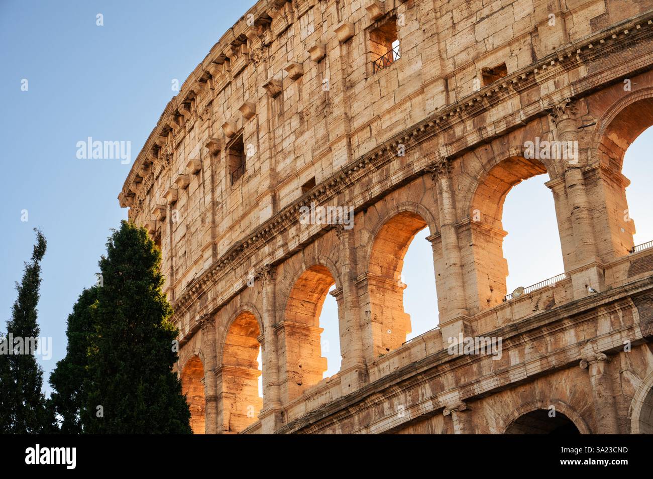 Close up shot of the Colosseum built by Emperor Vespasian located in ...