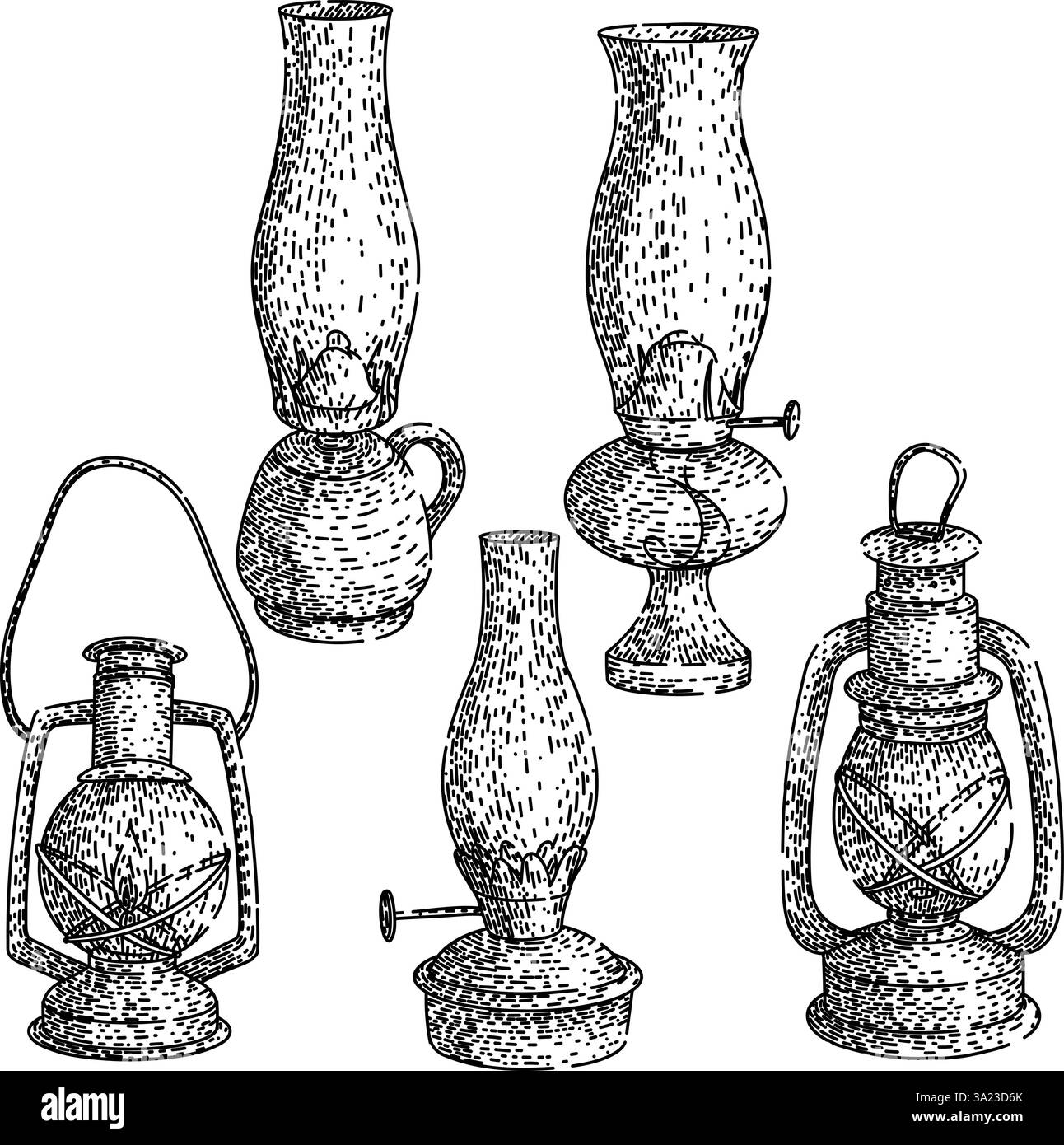 oil lamp set sketch hand drawn vector Stock Vector Image & Art - Alamy