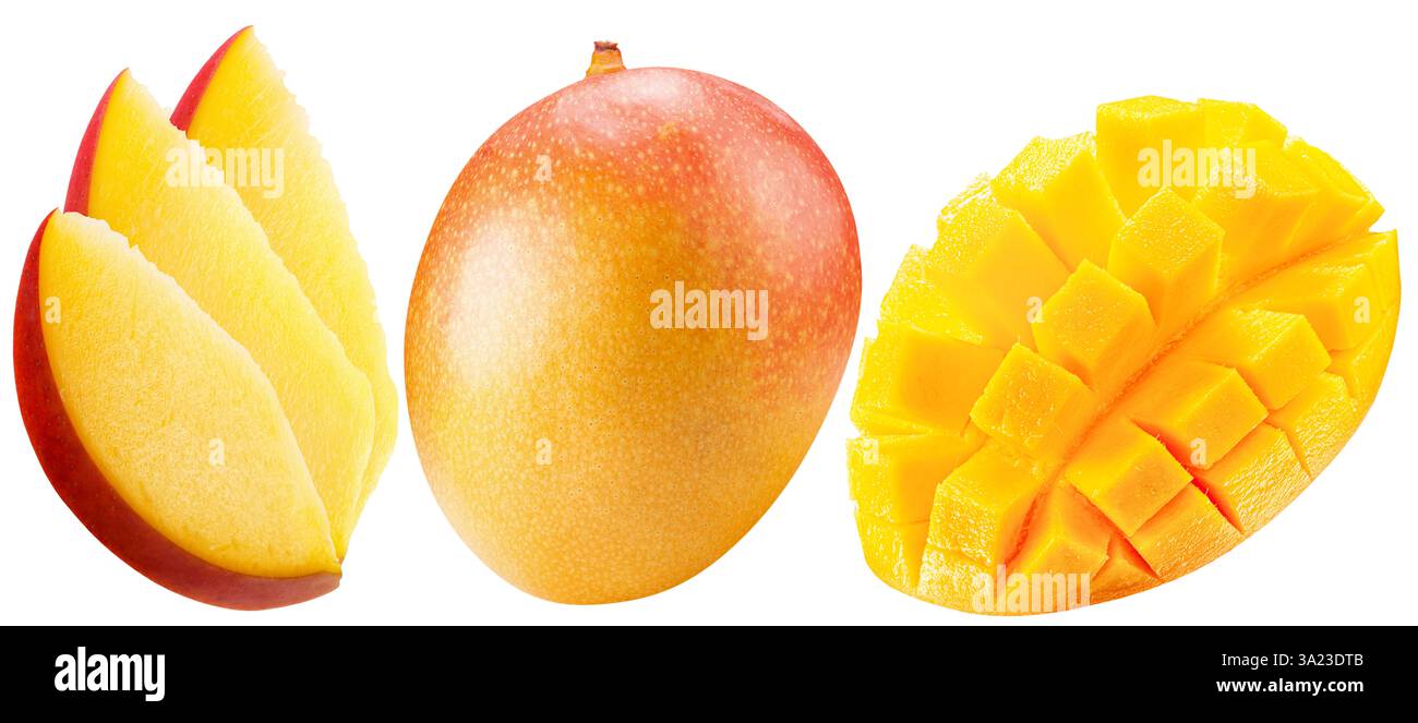 set of mangoes isolated on white background Stock Photo - Alamy