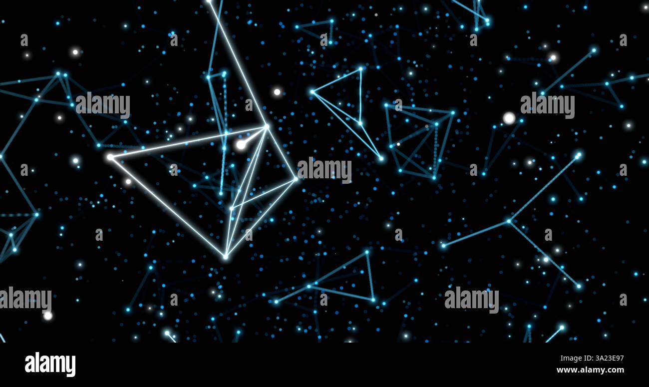 Polygon network in orange and green colours. Abstract plexus, science, connections, wire, system ...