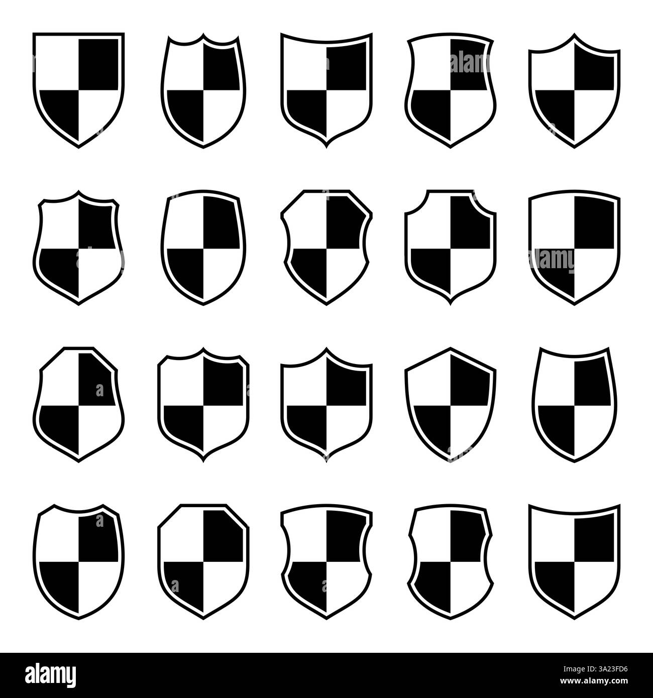 Set of various vintage shield icons. Black heraldic shields. Protection ...