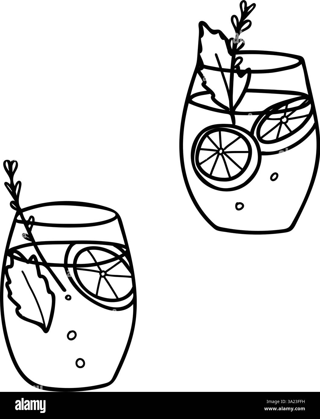 Lemonade Glasses Sketch in doodle style. Refreshing summer drink with ...