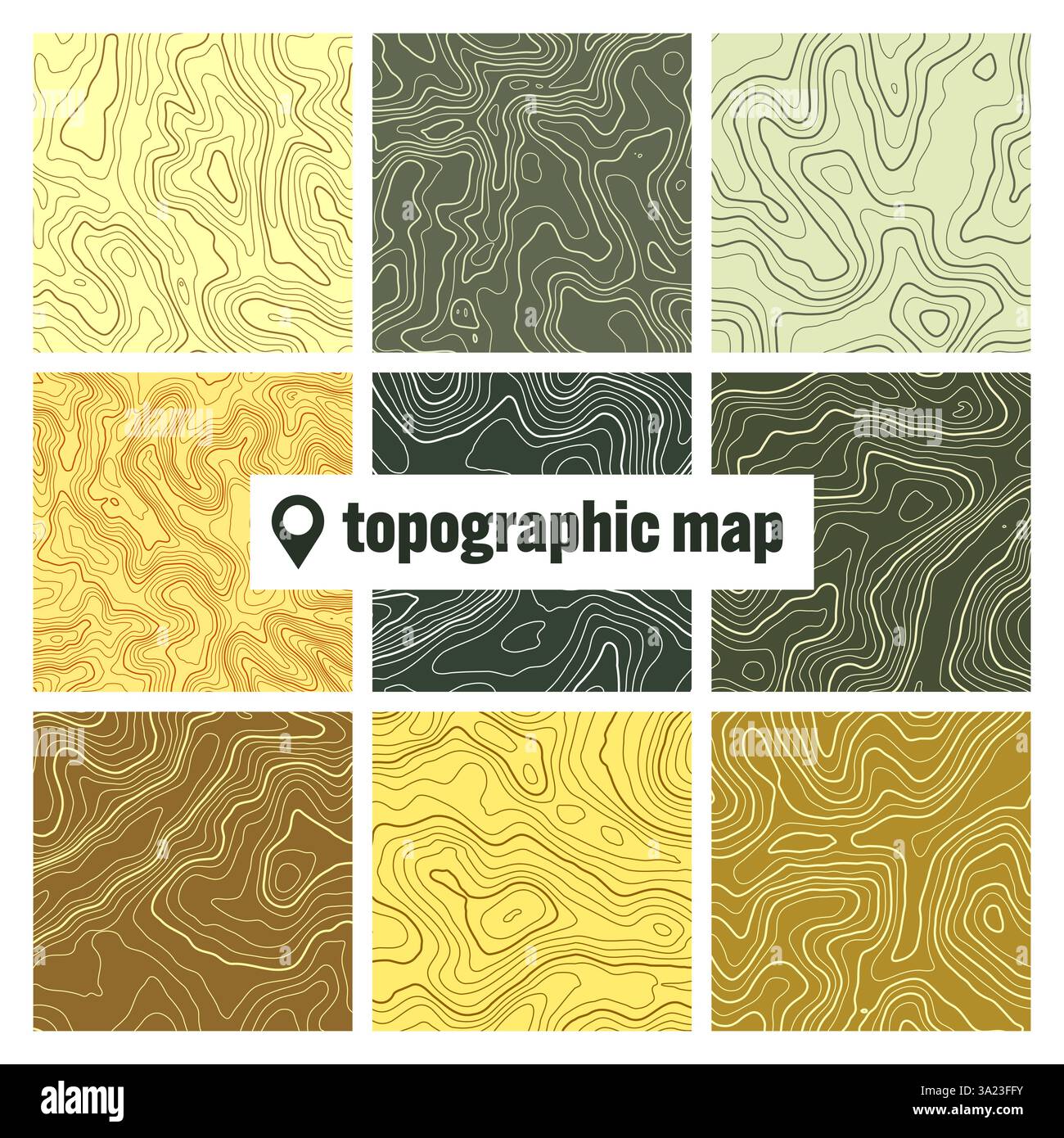 Colorful topographic map with contour lines. Geographic terrain grid ...
