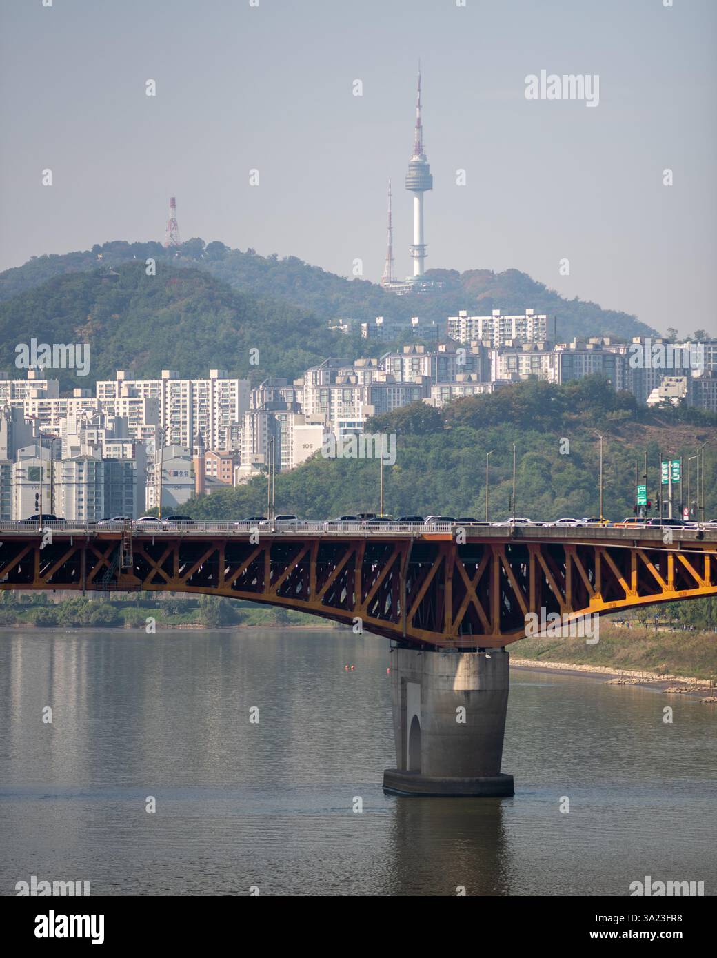 View of Han river Hangang and urban cityscape of Seoul, capital of ...