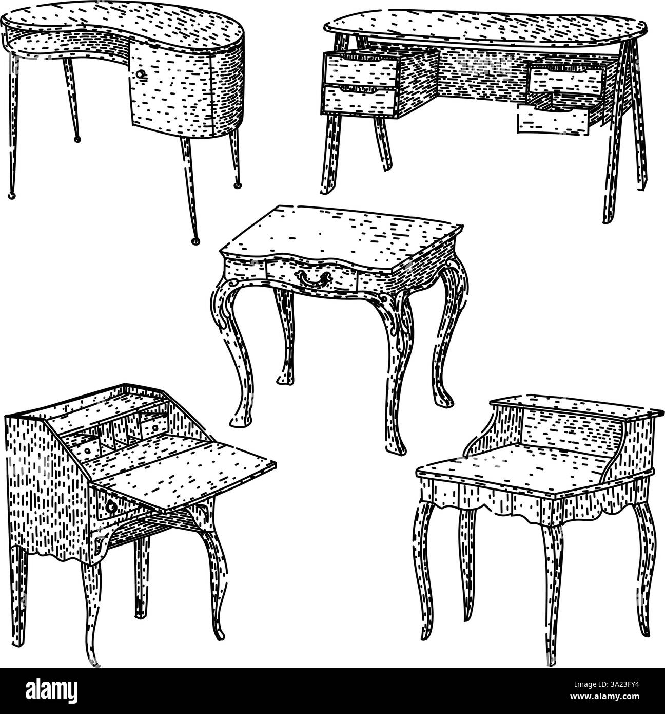 desk set sketch hand drawn vector Stock Vector Image & Art - Alamy