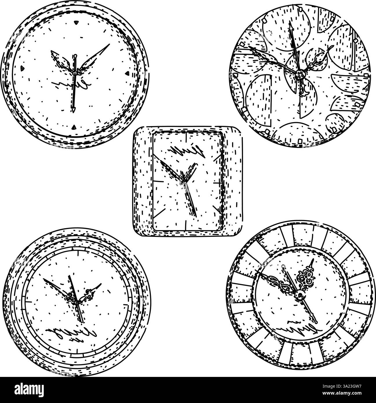 clock set sketch hand drawn vector Stock Vector Image & Art - Alamy