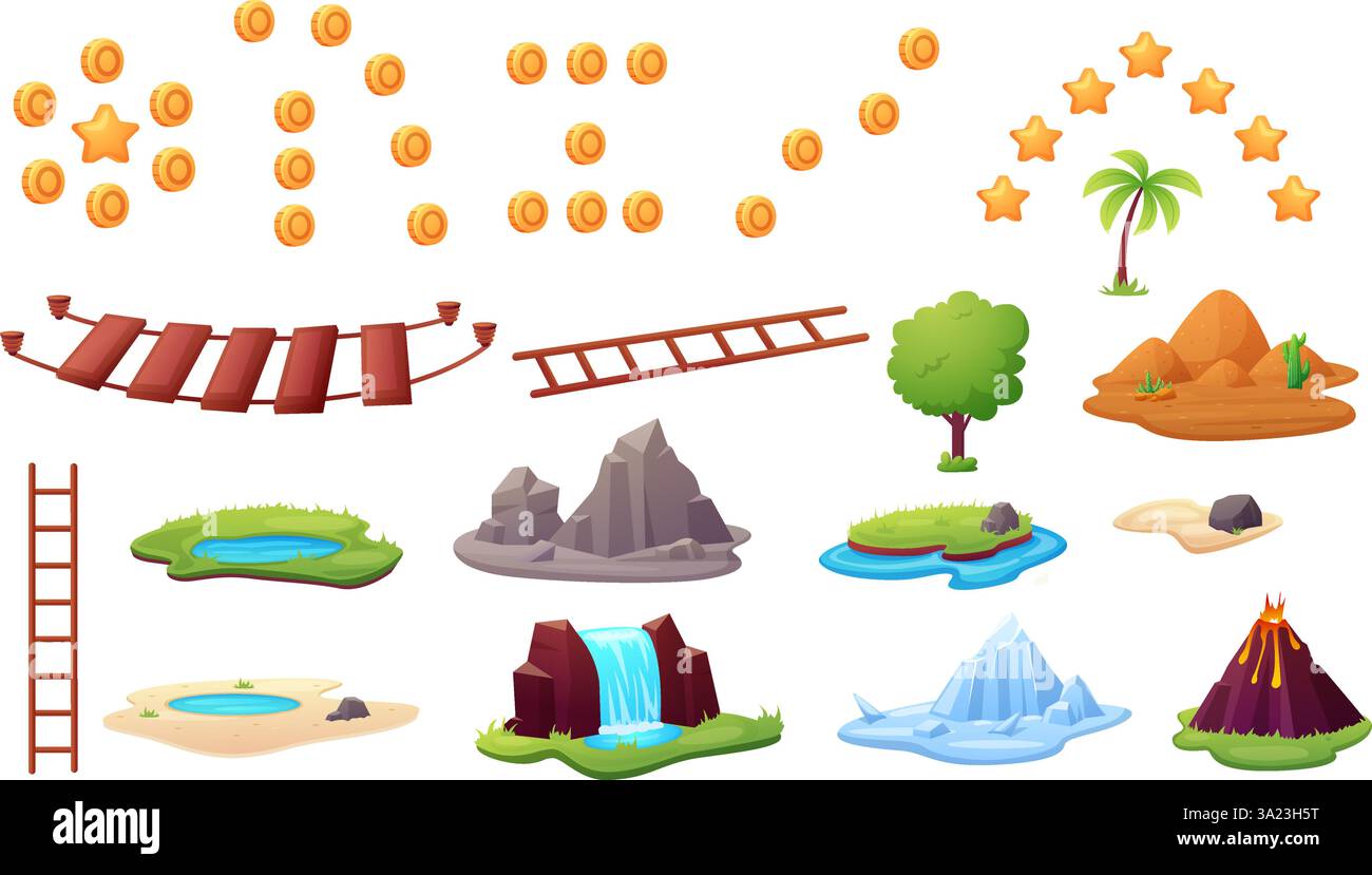 Different game design elements. Golden coins compositions for arcade ...