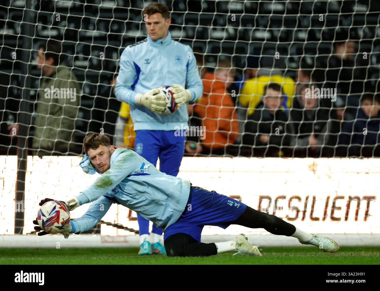 Coventry City goalkeeper Ben Wilson warming up ahead of the Sky Bet ...