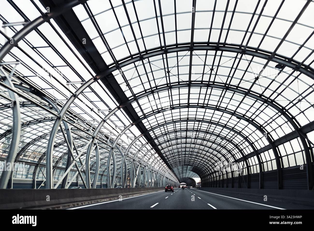 Expressway. Glass tunnel on the highway in Warsaw, Poland Stock Photo ...