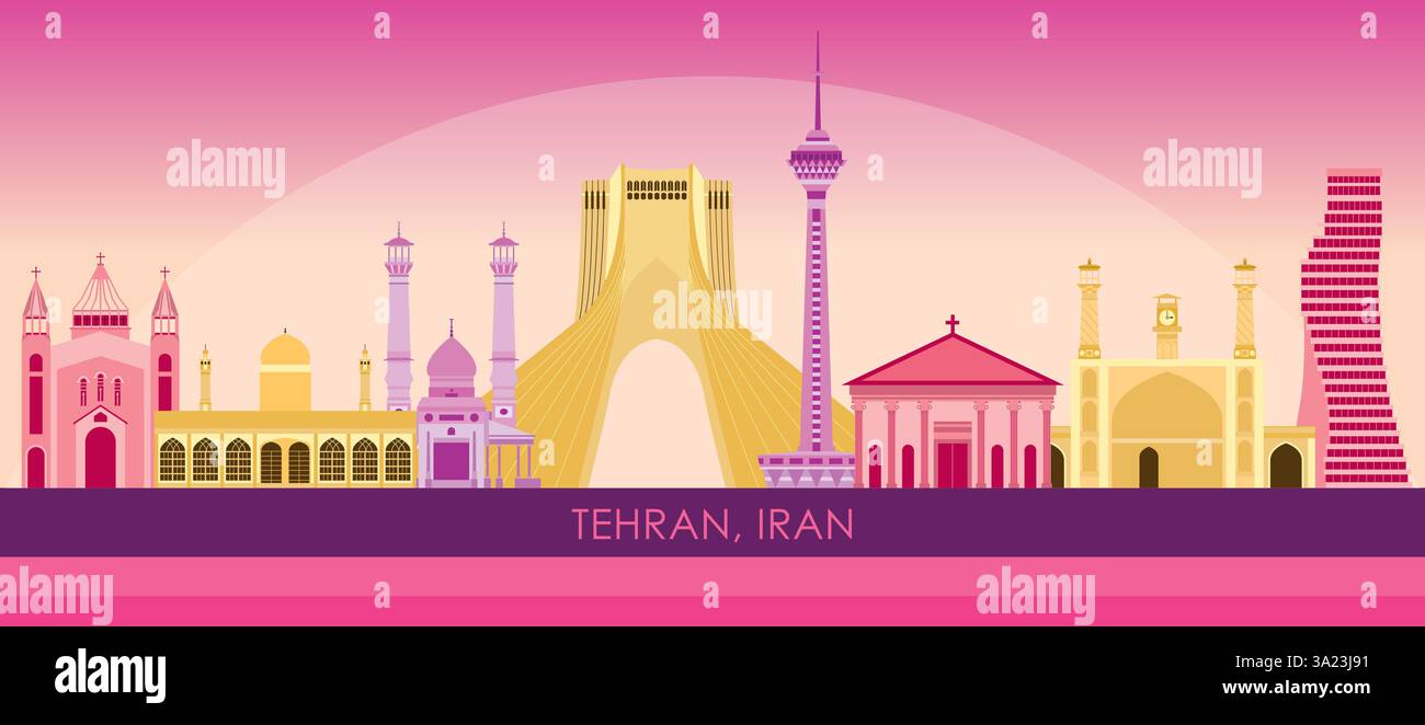 Sunset Skyline panorama of city of Tehran, Iran - vector illustration ...