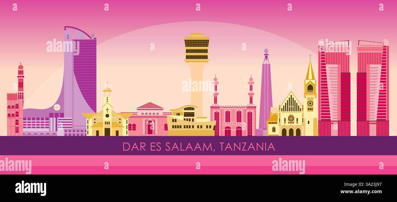 Sunset Skyline panorama of city of Dar Es Salaam, Tanzania - vector ...