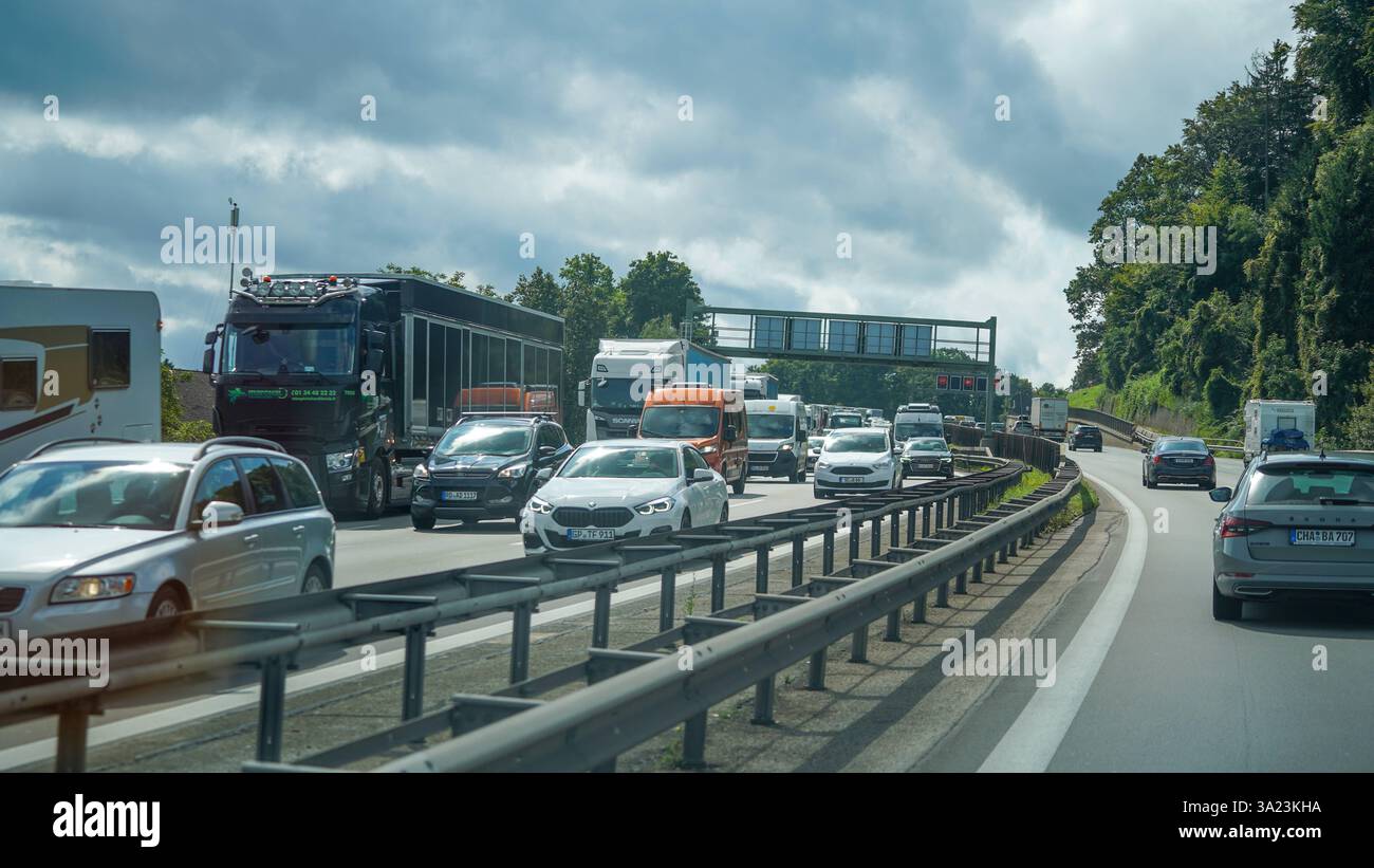 Deutschland, Europa, Autobahn, Stau, Auto, LKW, Camper, Wohnmobile ...
