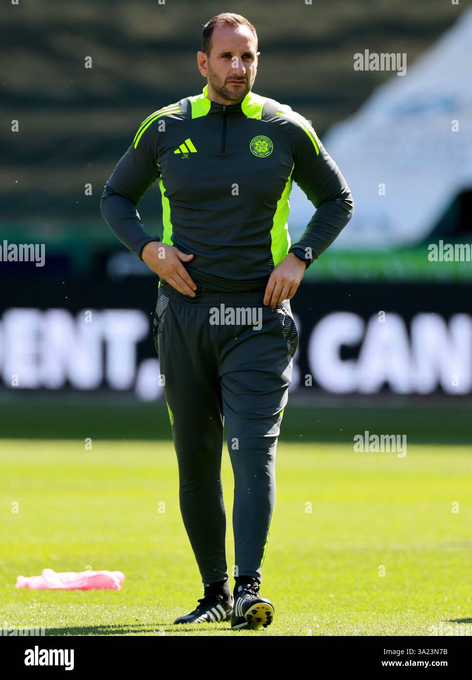 Celtic assistant manager John Kennedy during the warm up before the ...