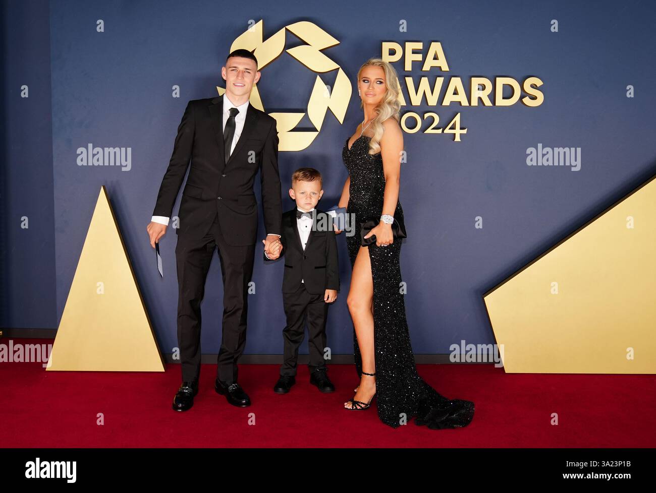 Phil foden, rebecca cooke and son ronnie foden arrive for the 2024 pfa ...