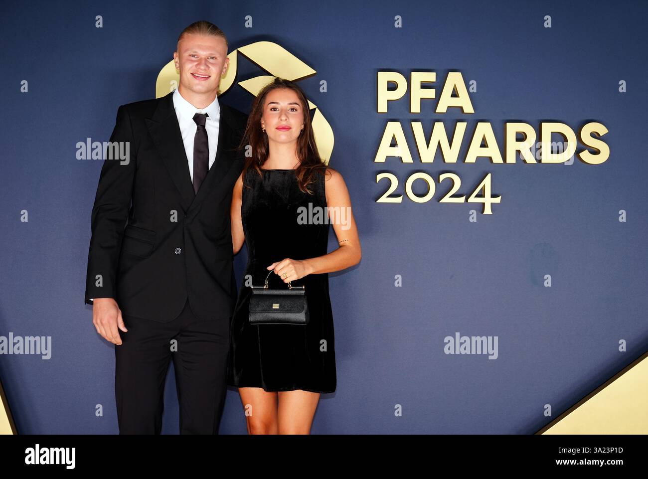 Erling Haaland and Isabel Haugseng Johansen arrive for the 2024 PFA ...