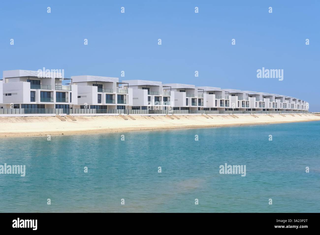 View of completion new waterfront villas neighborhood with direct ...