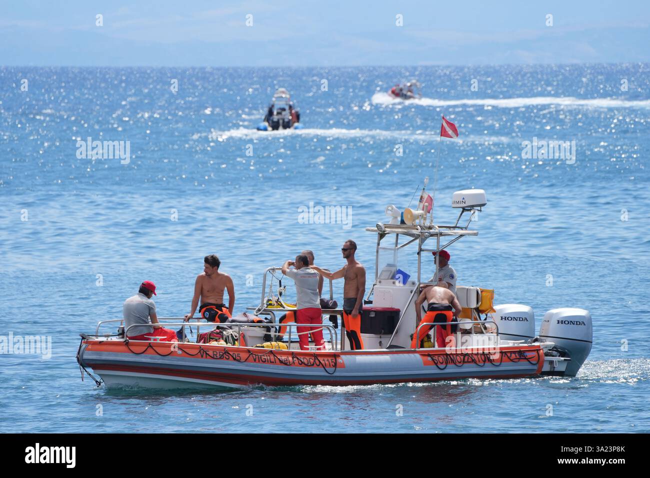 The Italian Coastguard near Porticello Harbour on the Sicilian coast on ...