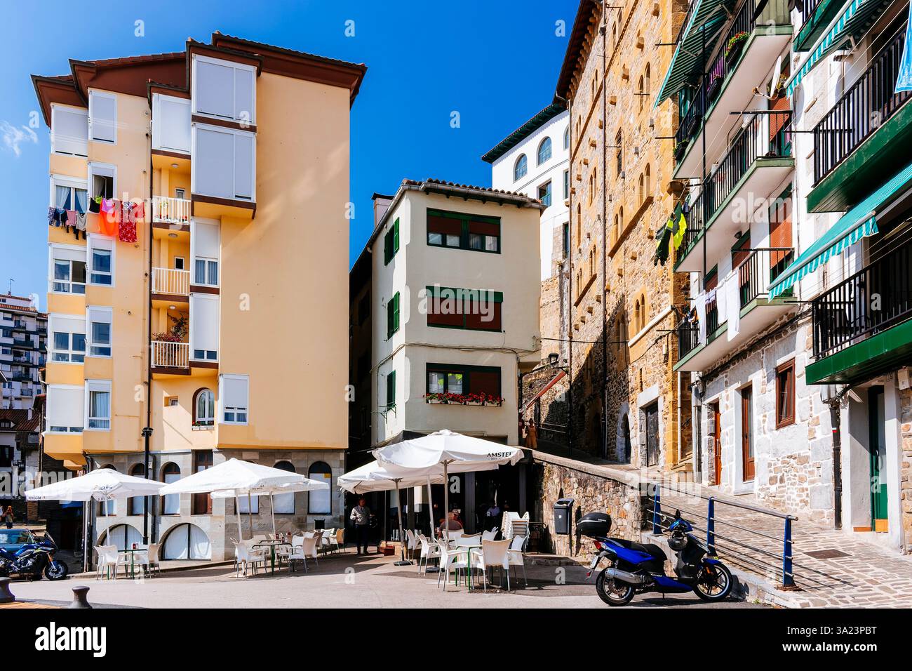 Colorful buildings in Mutriku town. Mutriku, Gipuzkoa, Basque Country ...