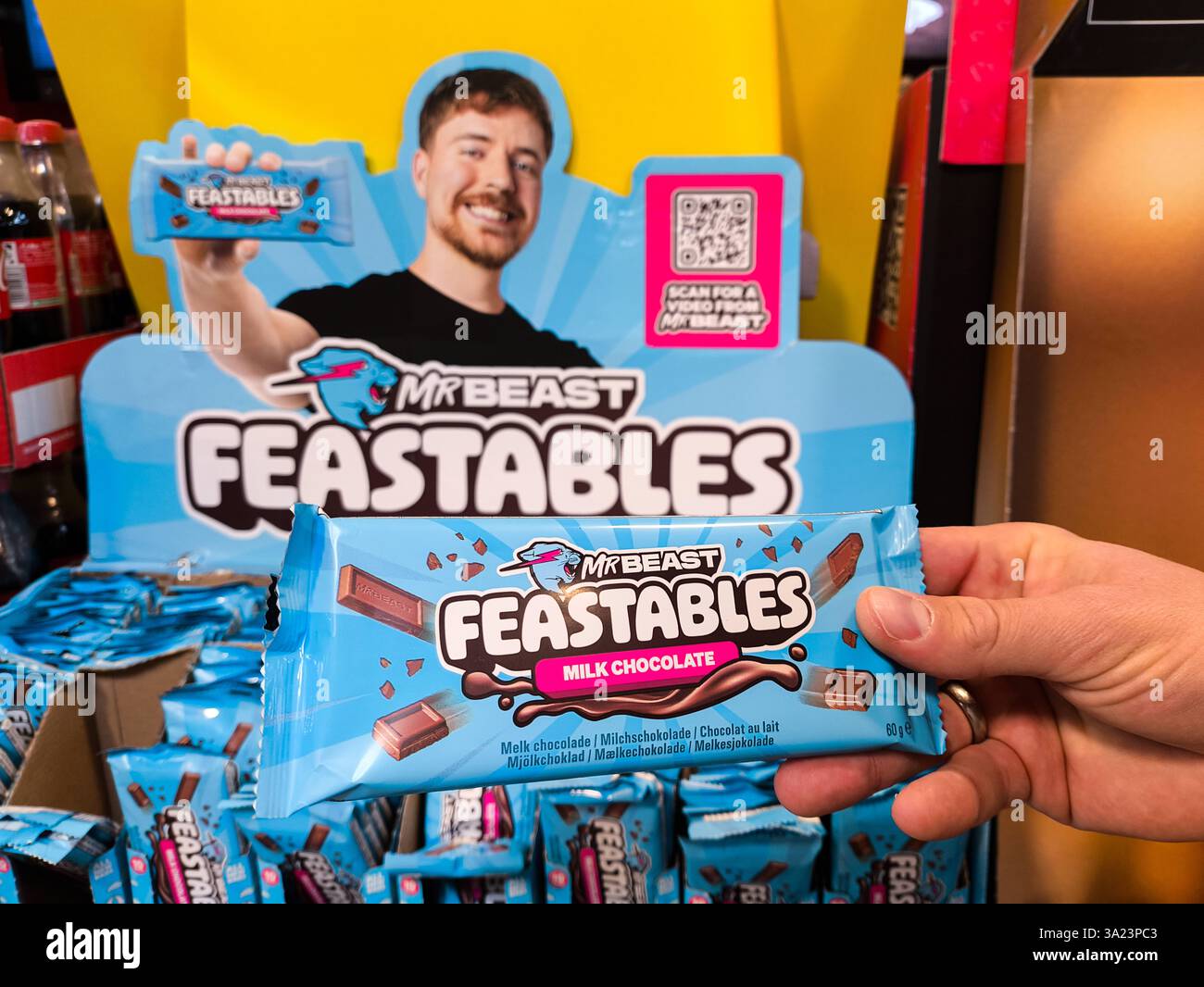 Bavaria, Germany - March 11, 2025: Hand holding a MrBeast Feastables ...