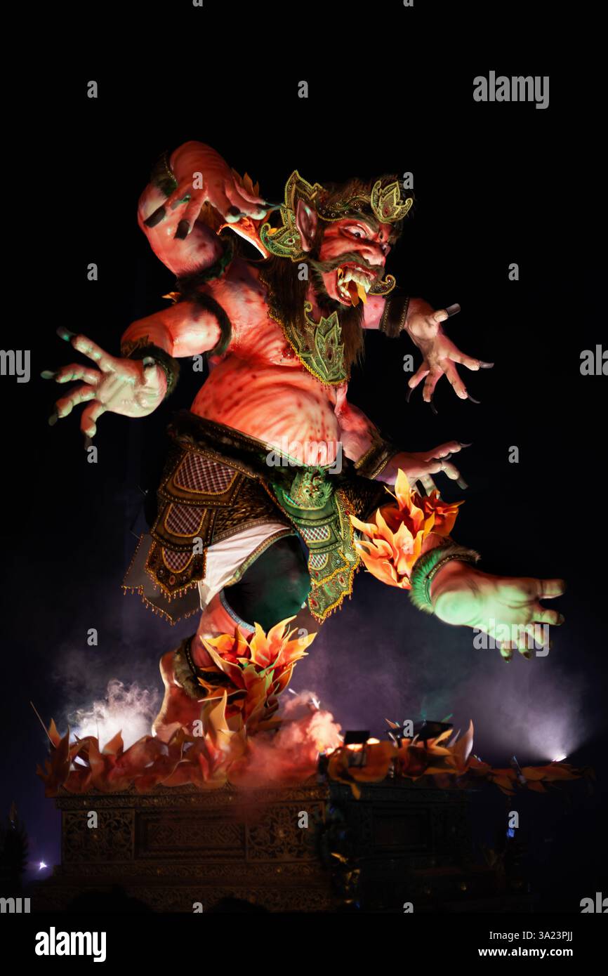 Traditional demon ogoh-ogoh at ritual parade of terrible monsters ...