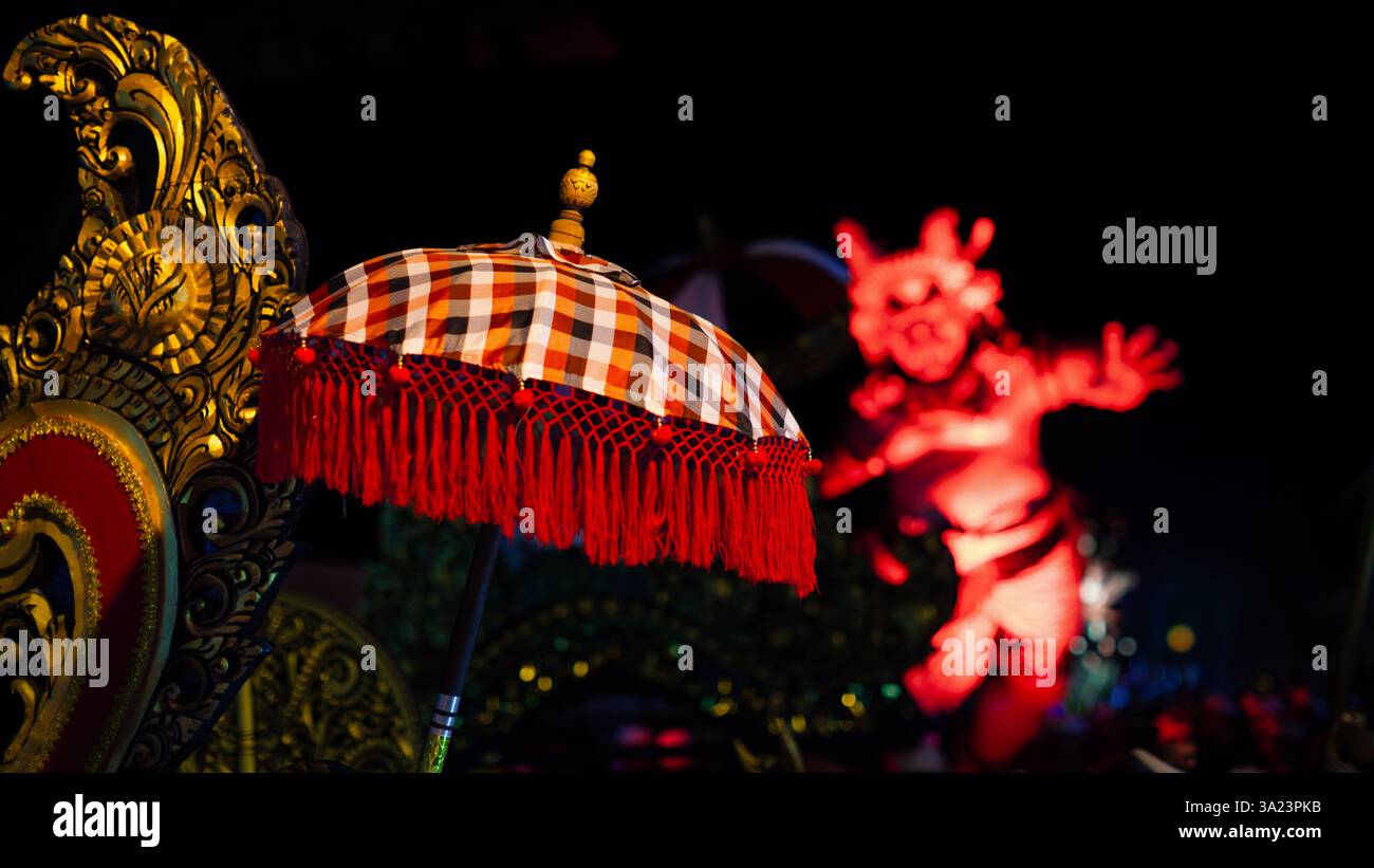 Traditional demon ogoh-ogoh at ritual parade of terrible monsters ...