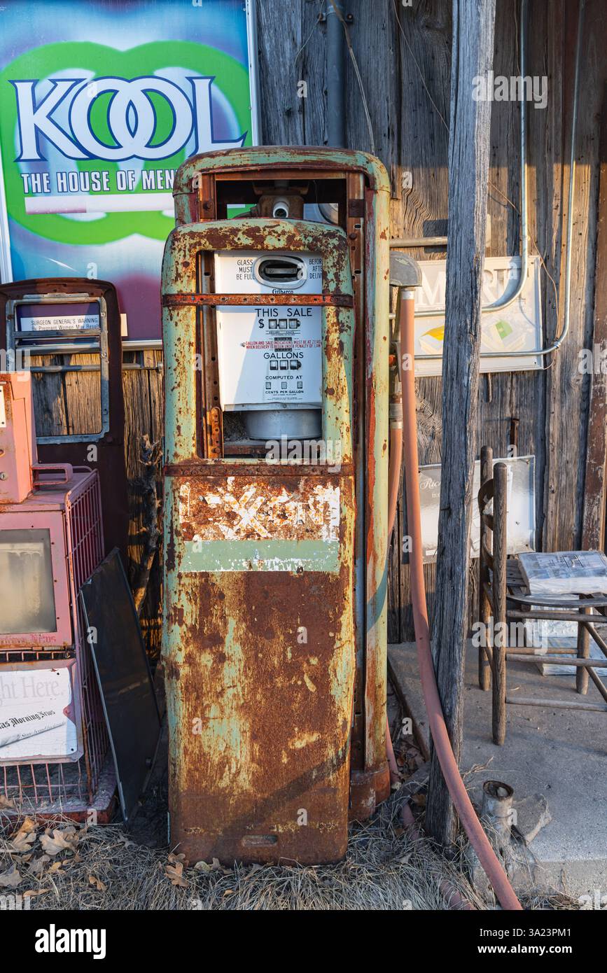 Rosston, Texas, United States. December 1, 2024. Rusted gas pump ...