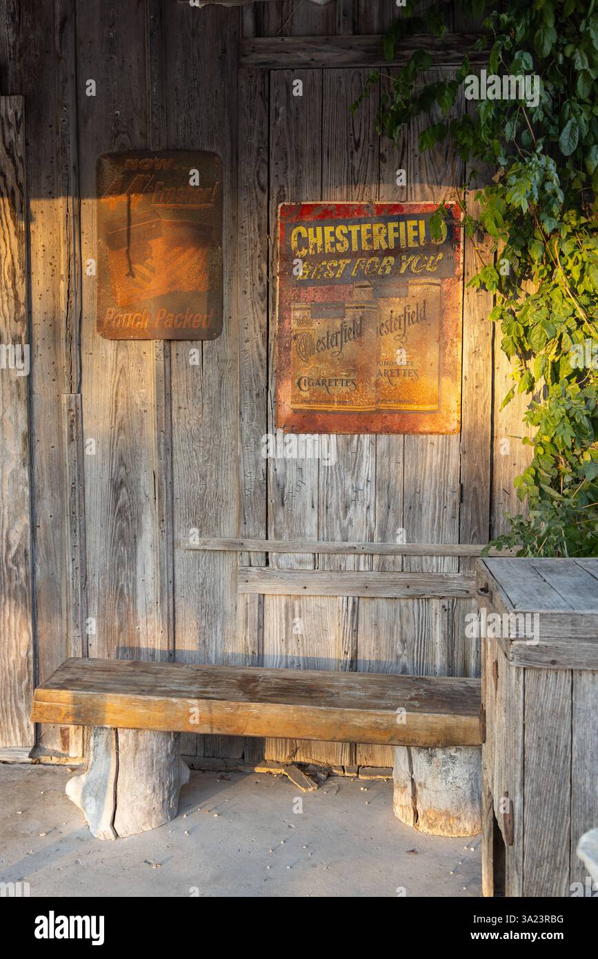 Rosston, Texas, United States. December 1, 2024. Vintage cigarette ads ...