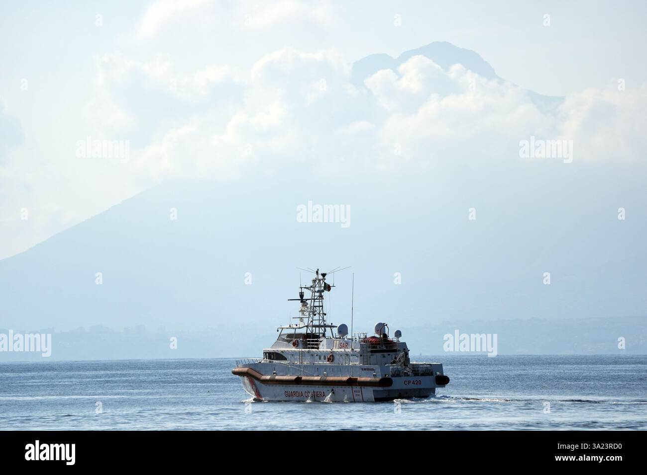 An Italian coastguard boat on the water on the fifth day of the search ...