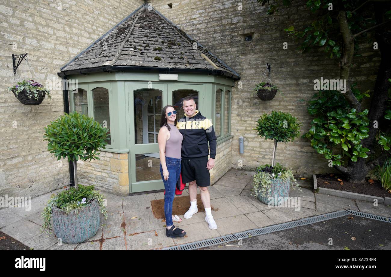 Lauren Hanly and Blake Jones from Gloucester at the front of the queue ...