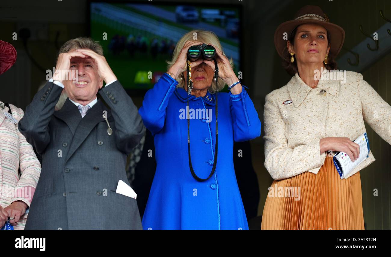 Queen Camilla, with racing manager John Warren and Lady Carolyn Warren ...