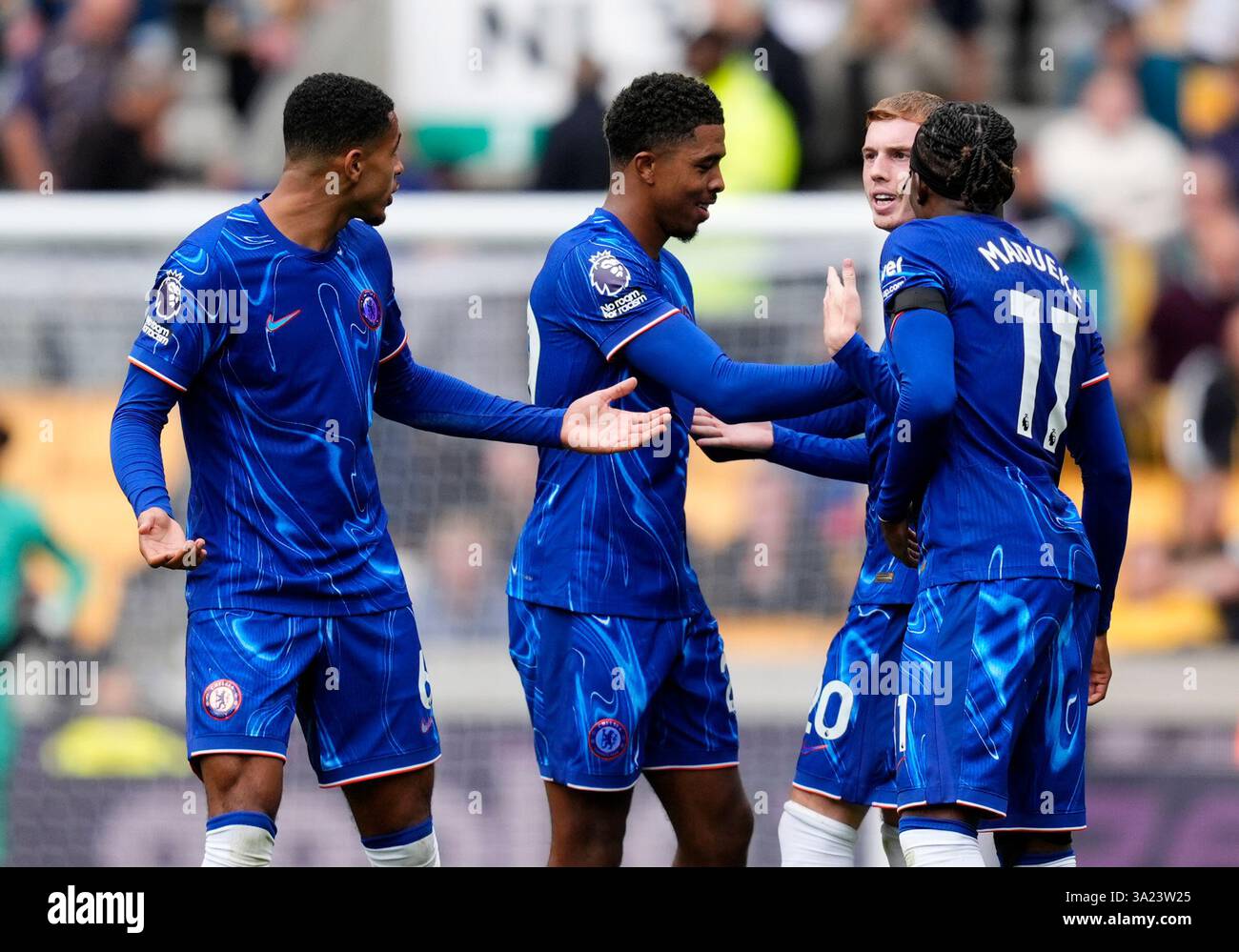 Chelsea's Levi Colwill (left) attempts to calm down team mate Cole ...