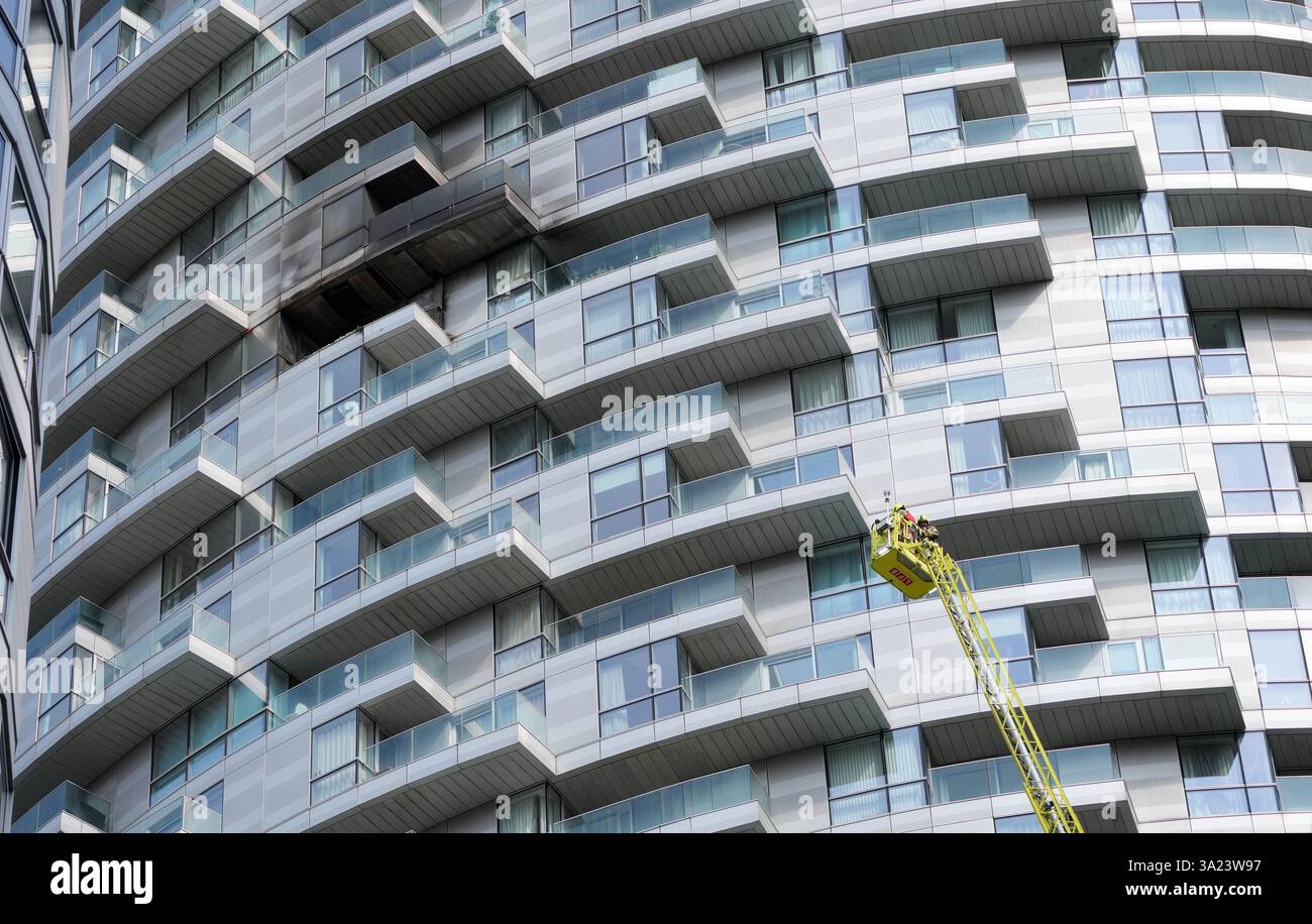 Emergency services at the scene of a fire at a multi-storey tower block ...