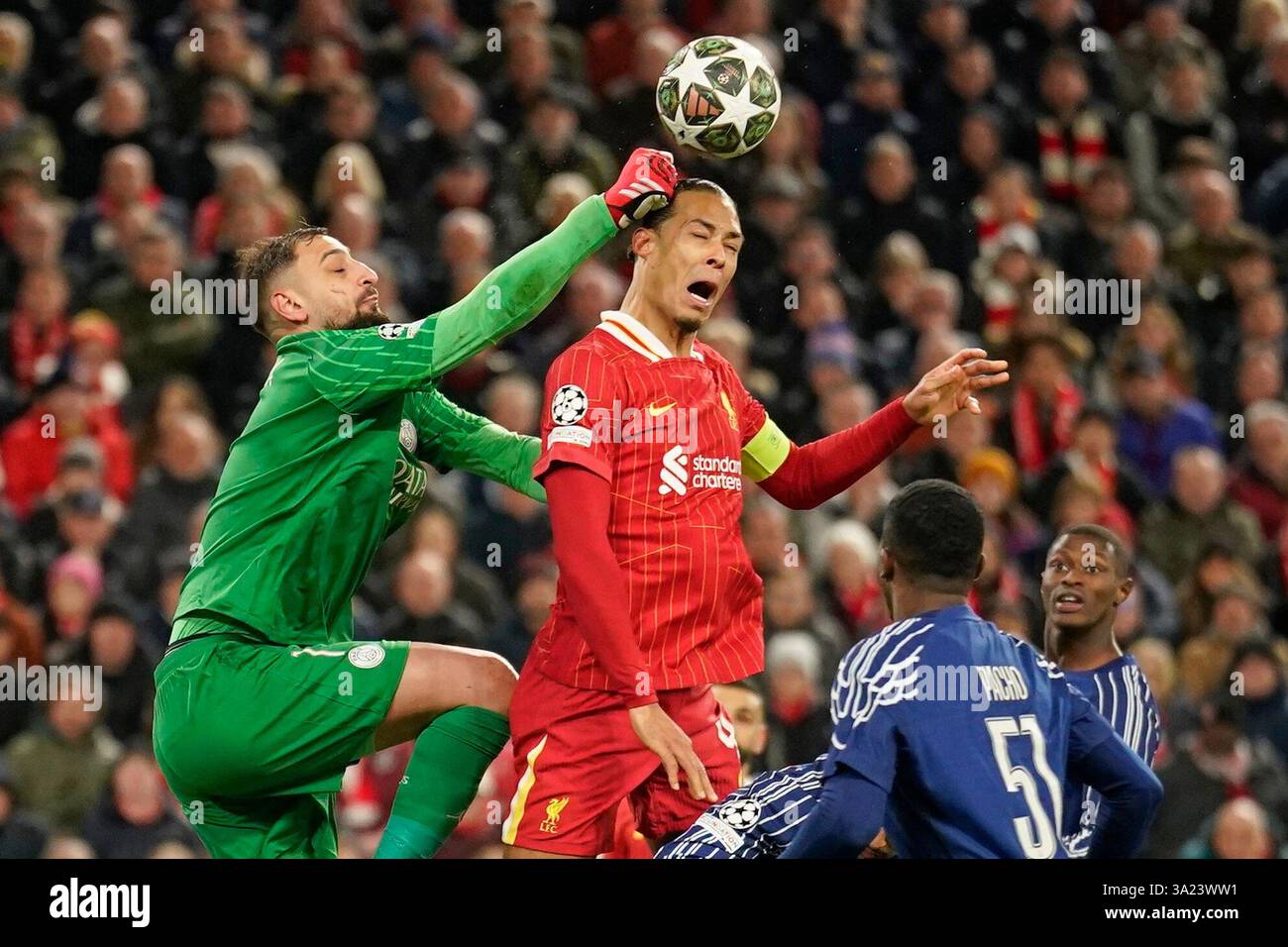 PSG's goalkeeper Gianluigi Donnarumma punches the ball clear from ...
