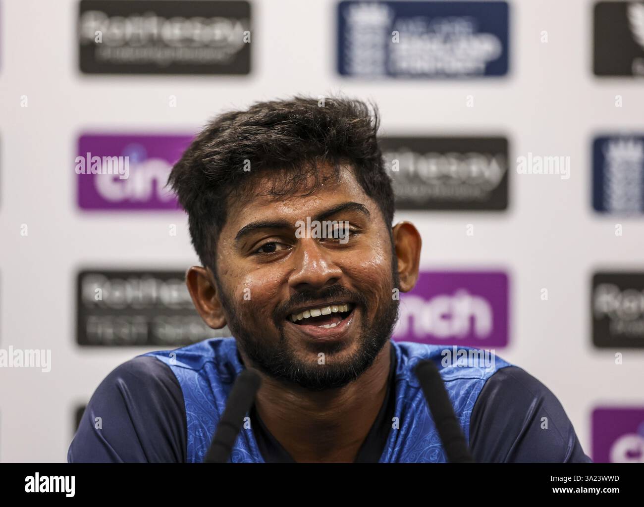 Sri Lanka’s Kamindu Mendis talking during the press conference during a ...
