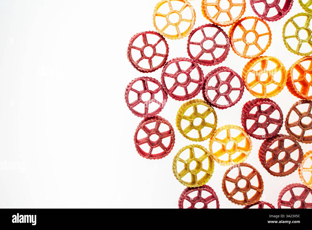 Dry Italian pasta Rotelle on white background in the form of a frame ...