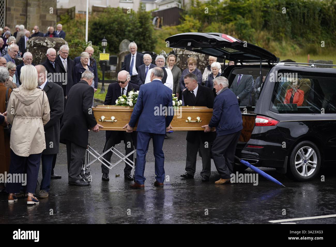 The coffin of country music star Derrick Mehaffey arrives at Donacavey ...