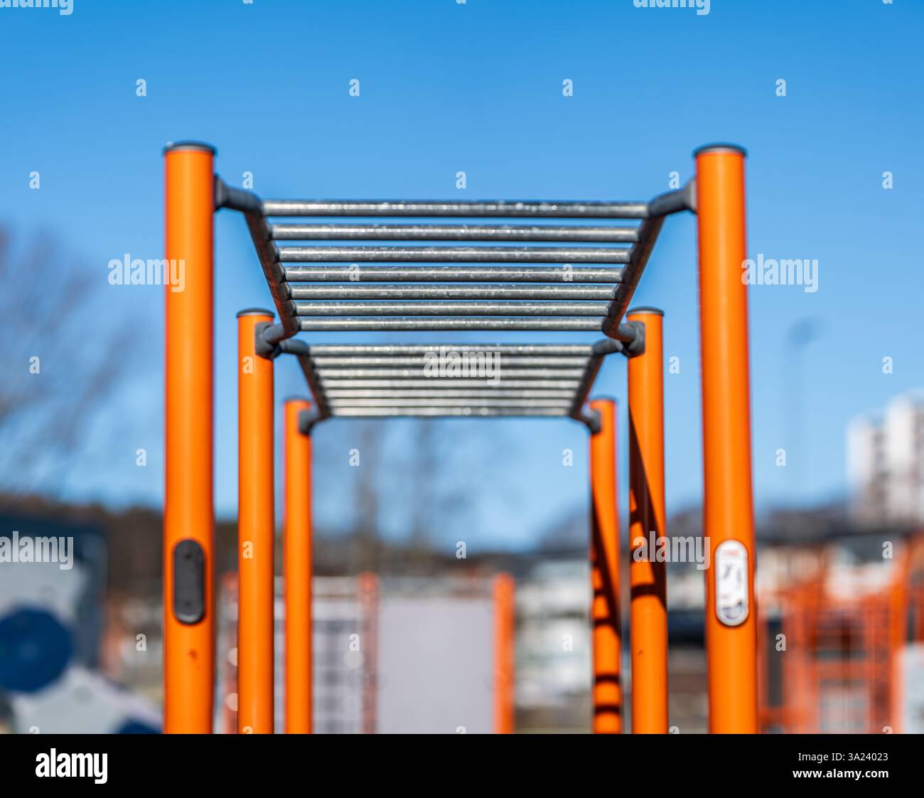 monkey bar structure in outdoor fitness park Stock Photo - Alamy