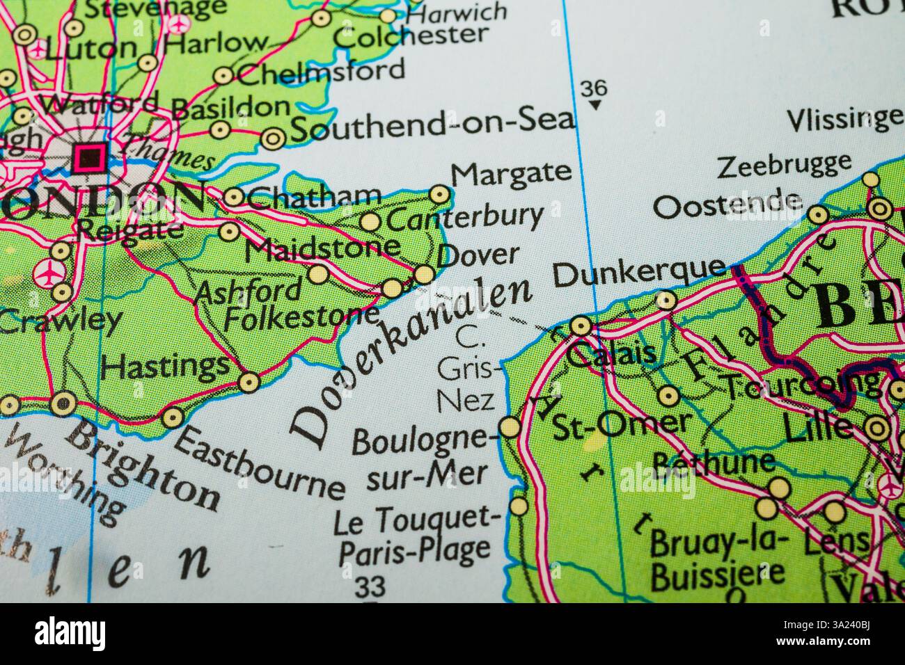 Dover Strait and English Channel map Stock Photo - Alamy