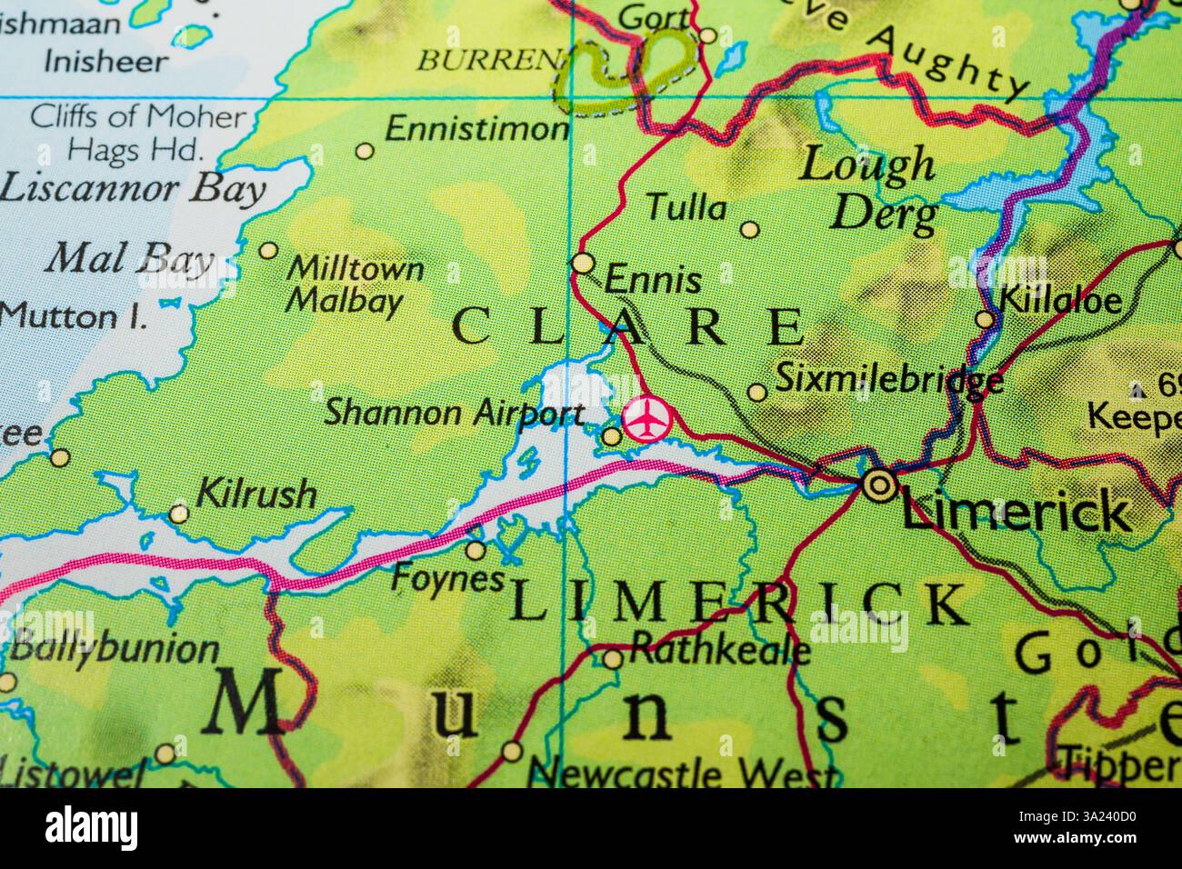 Detailed map of Limerick and Tipperary region Stock Photo - Alamy