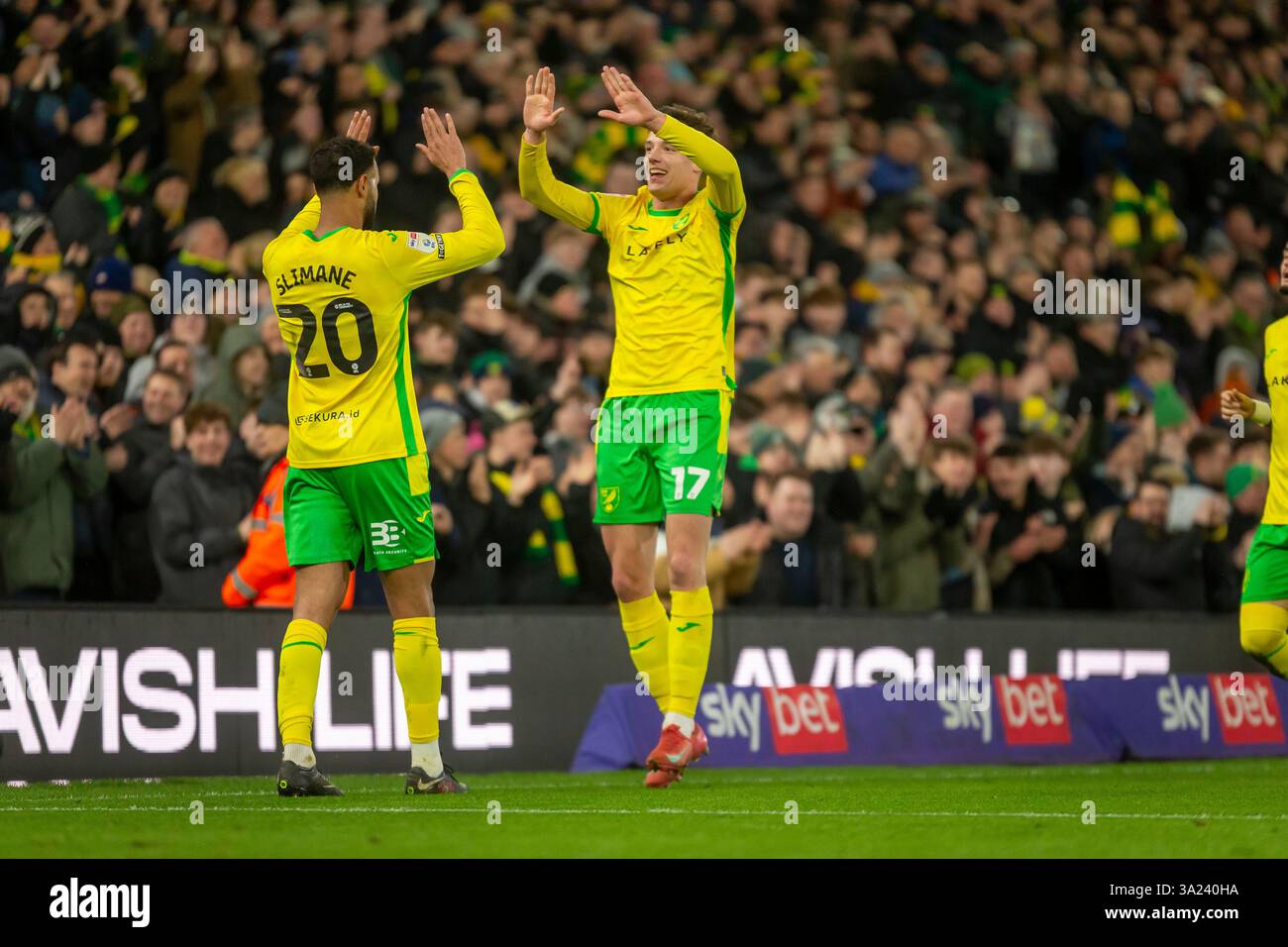 Ante Crnac of Norwich City celebrates with Anis Slimane of Norwich City ...