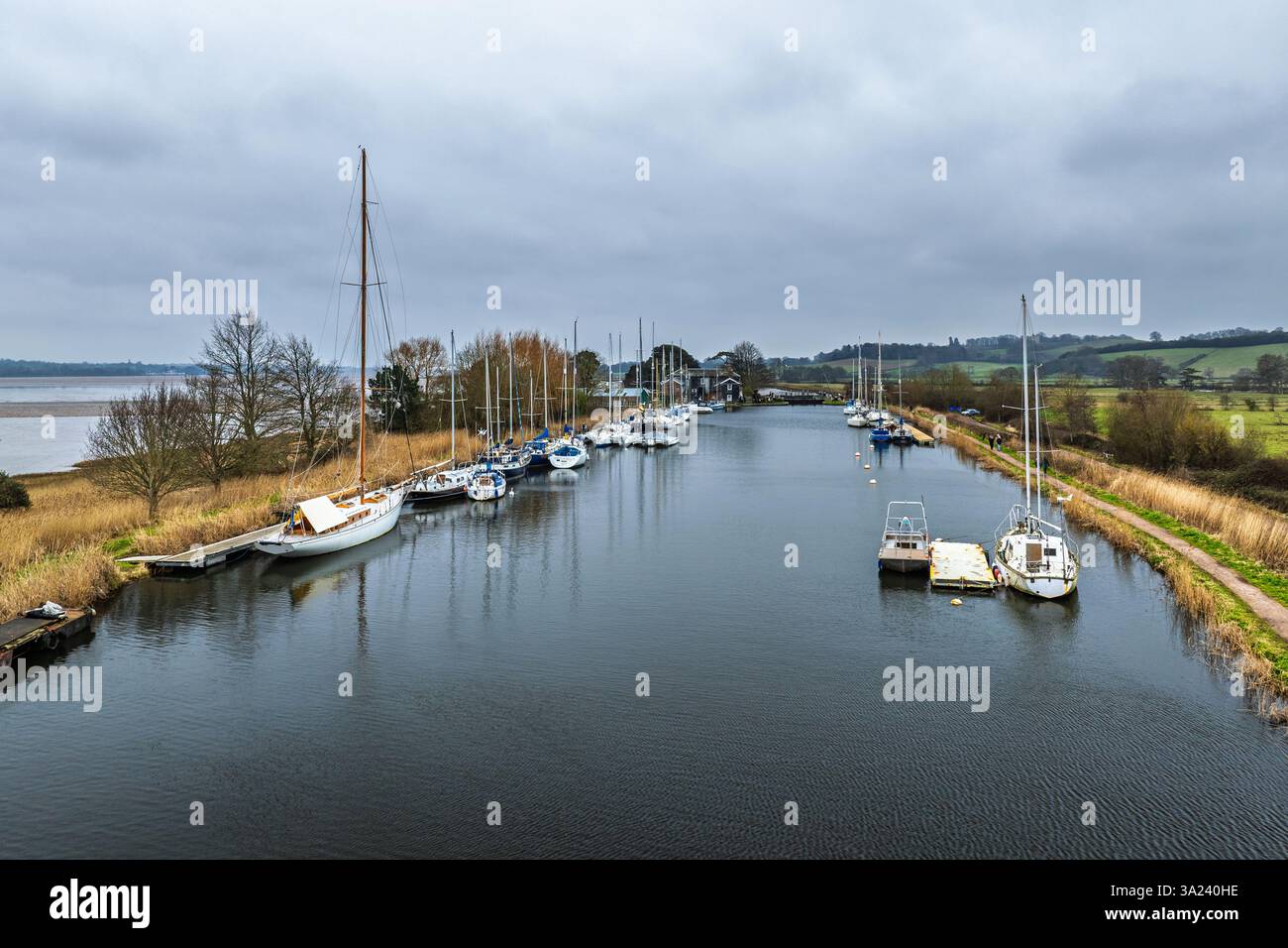 Turf Lock and Exeter Canal from a drone, Exminster, Exeter, Devon ...