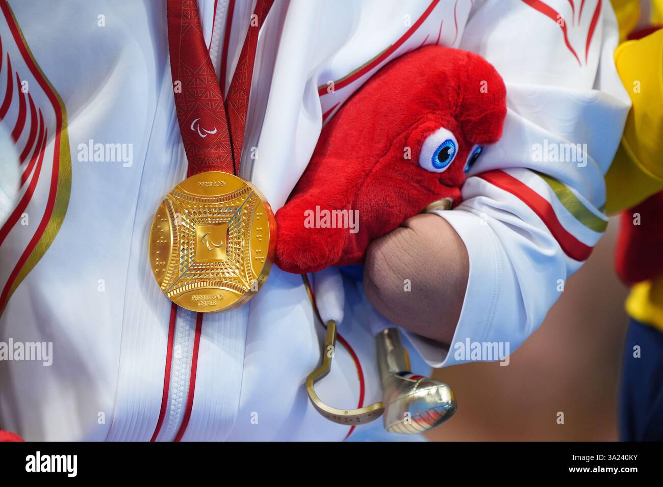 A detailed view of the official Paralympic mascot, Phryges, at the ...