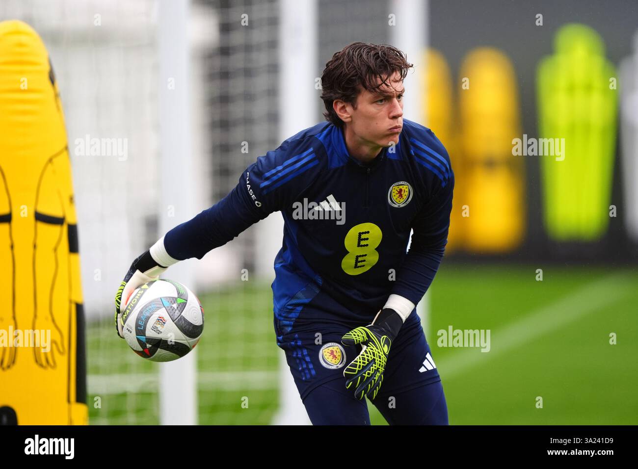 Scotland goalkeeper Jon McCracken during a training session at Lesser ...