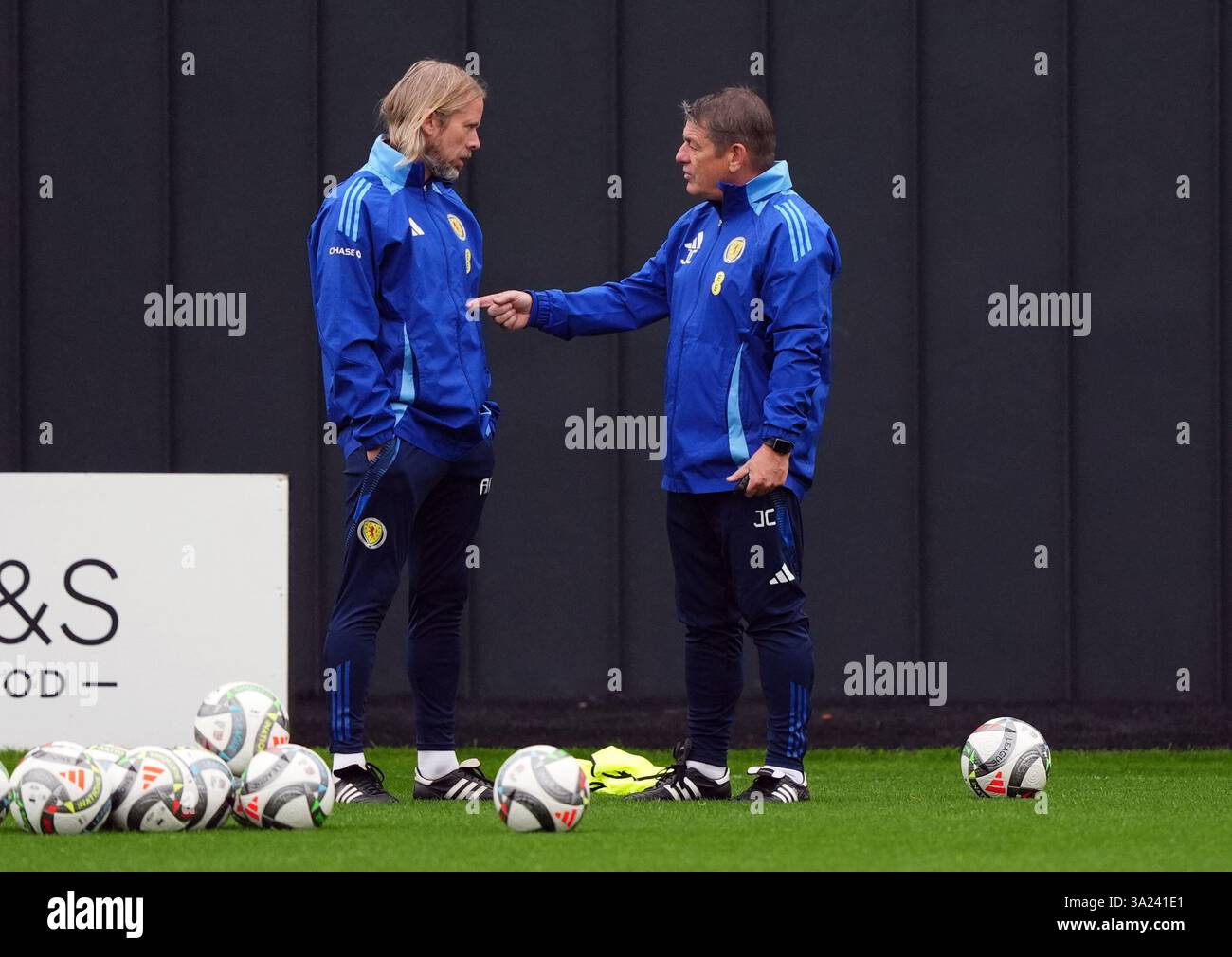 Scotland coaches John Carver (right) and Austin MacPhee during a ...