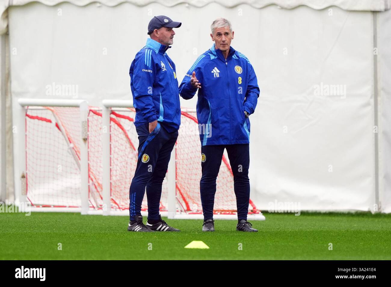 Scotland manager Steve Clarke with coach Alan Irvine (right) during a ...