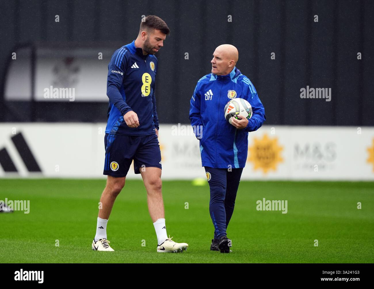 Scotland's Grant Hanley (left) during a training session at Lesser ...