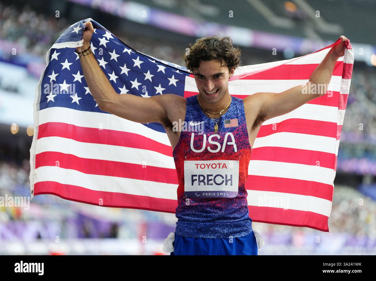 USA's Ezra Frech celebrates winning the Men's 100m - T63 Final at the ...