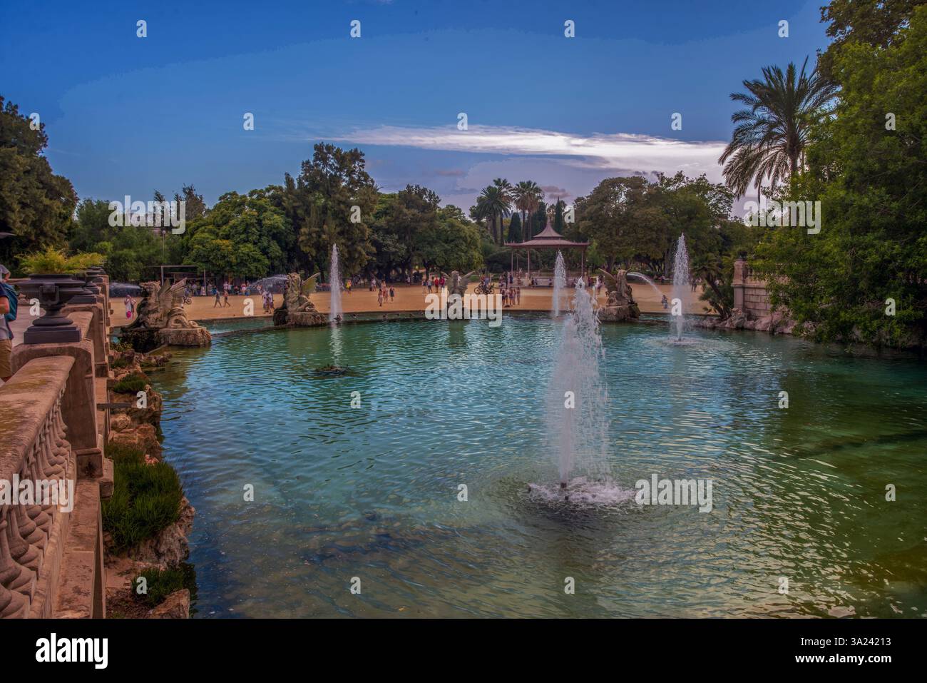 Old public park - Ciutadella Park in Barcelona - pond and monuments ...